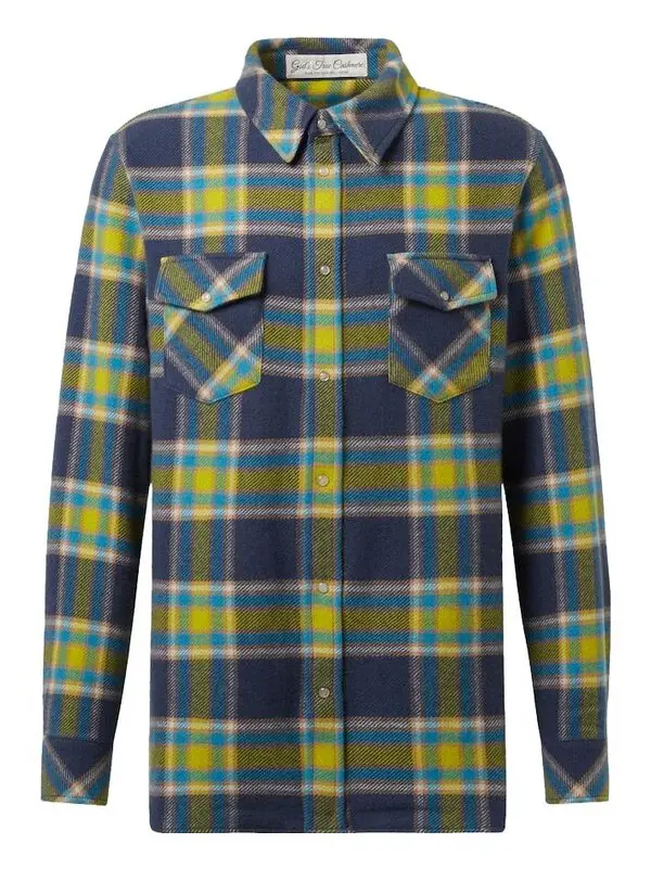 GOD'S TRUE CASHMERE Explorer Plaid Cashmere Shirt With Quartz - Blue