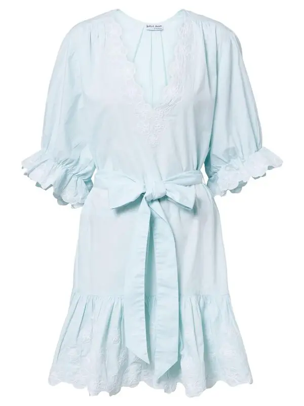 JULIET DUNN Embroidered Cotton Poplin Mini Dress - Blue