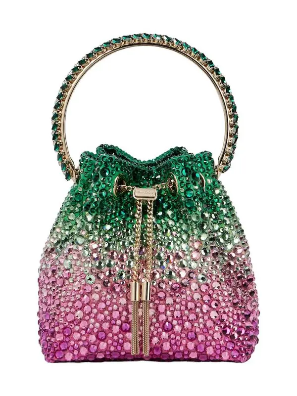 JIMMY CHOO Bon Bon Small Embellished Bucket Bag - Green