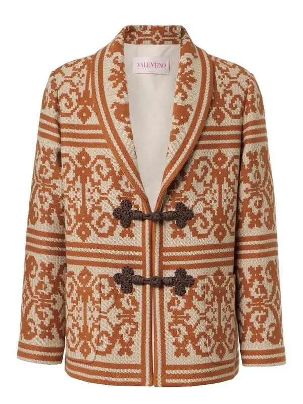 Valentino Garavani Cotton And Linen Jacquard Cardigan - Brown
