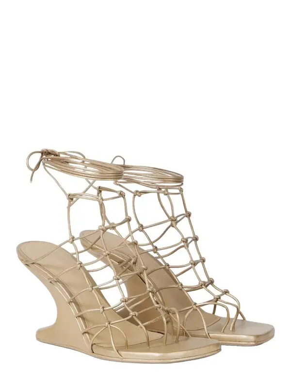 Rick Owens Web Cantilever Woven Leather Wedges - Gold