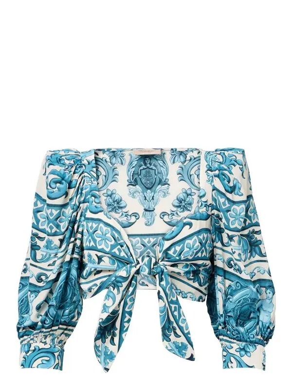 ADRIANA DEGREAS Printed Crop Top - Blue