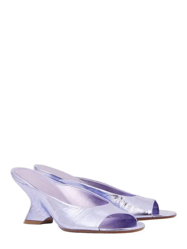 Dries Van Noten Metallic Leather Wedge Mules - Purple