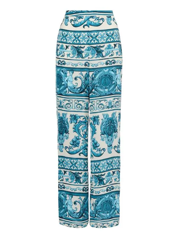ADRIANA DEGREAS Printed Wide-leg Pants - Blue
