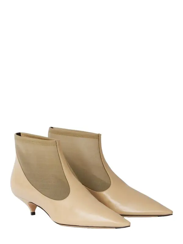 THE ROW Leather And Mesh Ankle Boots - Beige
