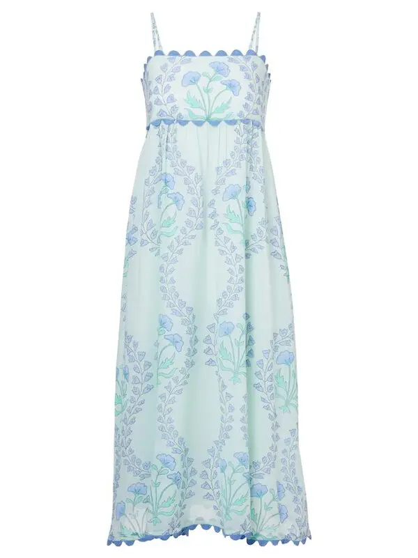 JULIET DUNN Floral Cotton Midi Dress - Blue
