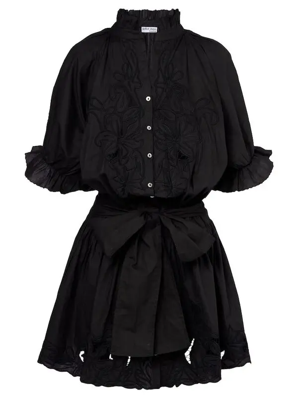 JULIET DUNN Embroidered Cotton Poplin Minidress - Black