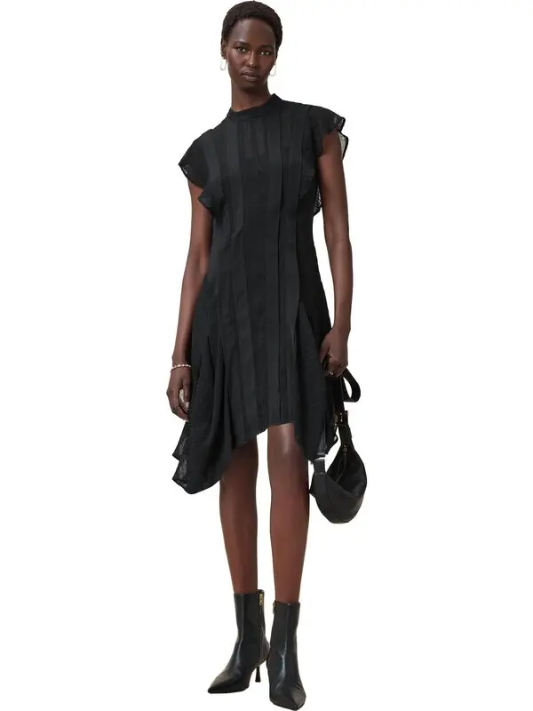 ALLSAINTS Fleur Textured Asymmetric Hem Dress - Black