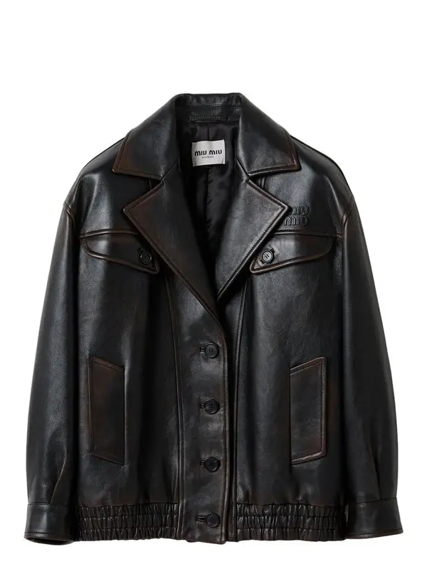 Miu Miu Nappa Leather Jacket - Dark Brown/black
