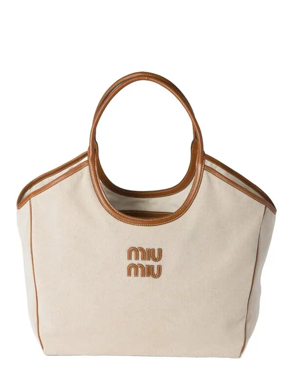 Miu Miu Ivy Canvas Tote - Beige/brandy