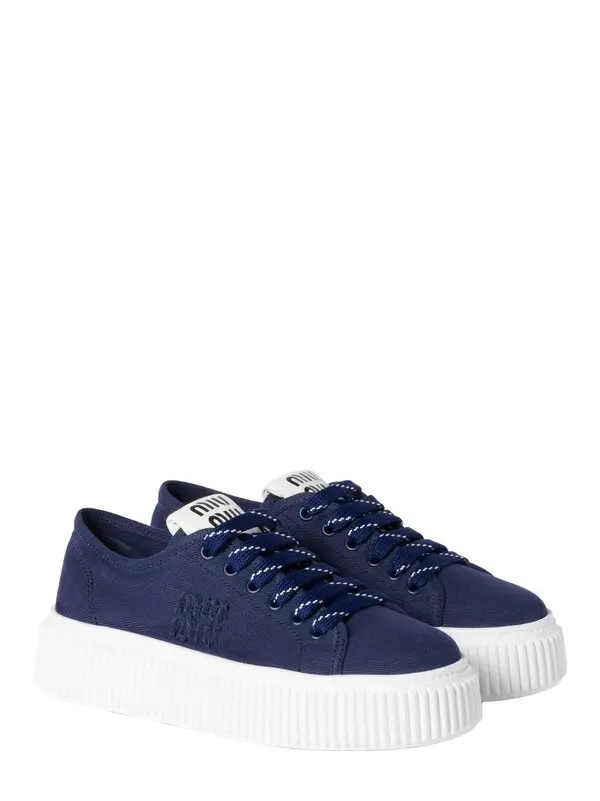 Miu Miu Denim Sneakers With Logo - Royal Blue