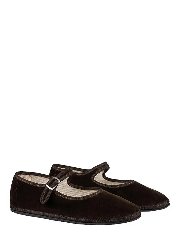 VIBI VENEZIA Mary Jane Velvet Flats - Brown