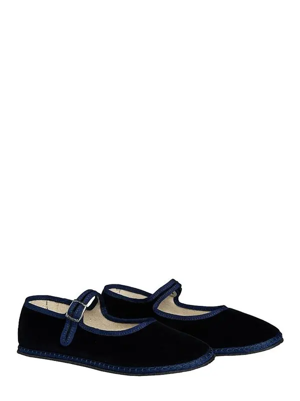 VIBI VENEZIA Mary Jane Velvet Flats - Navy