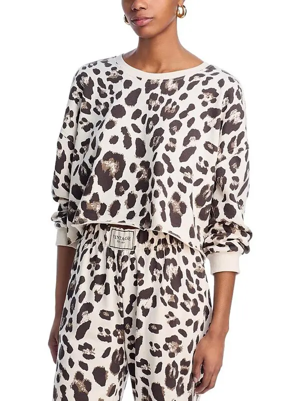 Vintage Havana Faux Suede Terry Crewneck Top - Leopard