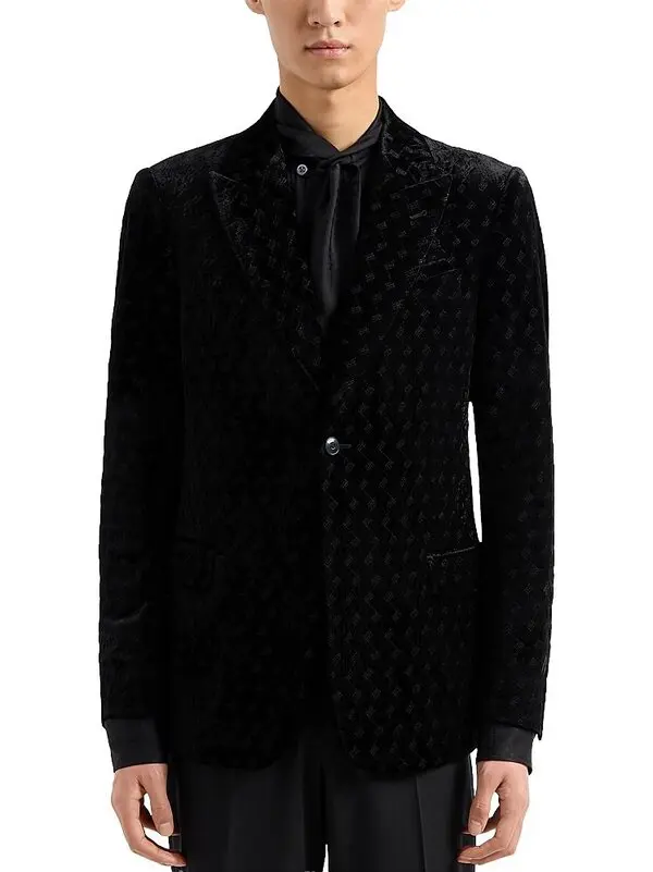Emporio Armani Embroidered Motif Velvet Sport Jacket - Solid Black