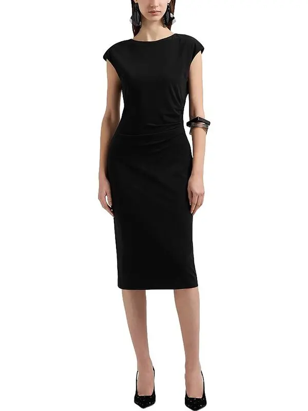 Emporio Armani Cap Sleeve Fluid Crepe Jersey Sheath Dress - Black
