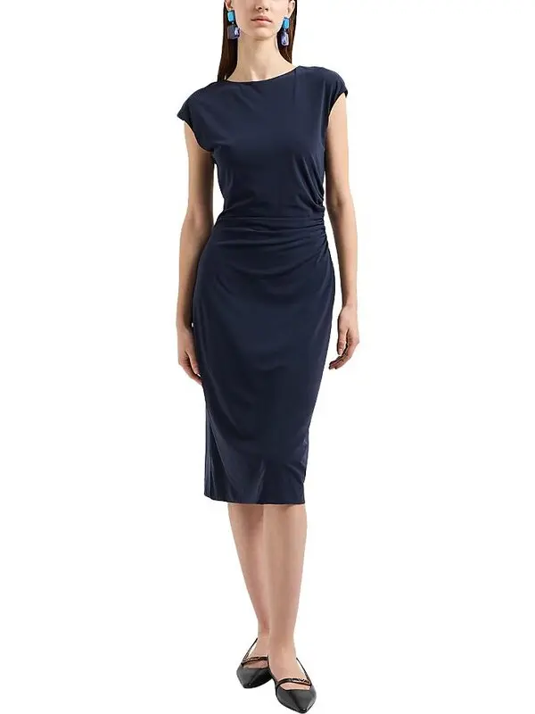 Emporio Armani Cap Sleeve Fluid Crepe Jersey Sheath Dress - Navy Blue
