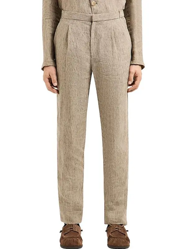 Emporio Armani Crepe Delave Linen Trousers - Dark Beige