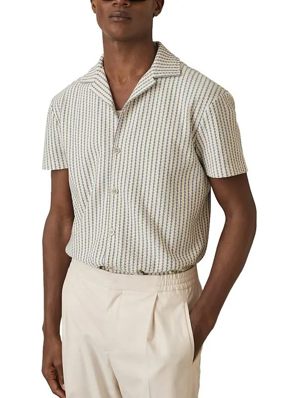 REISS Striped Camp Shirt - White/soft Blue