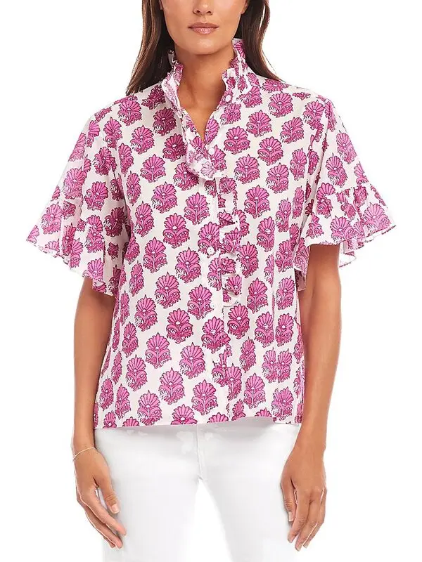 Karen Kane Short Sleeve Ruffle Trim Top - Print