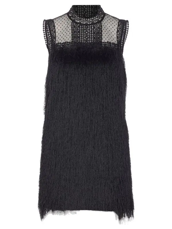 TWINSET Mini Dress With Transparent And Fringe Details - Black