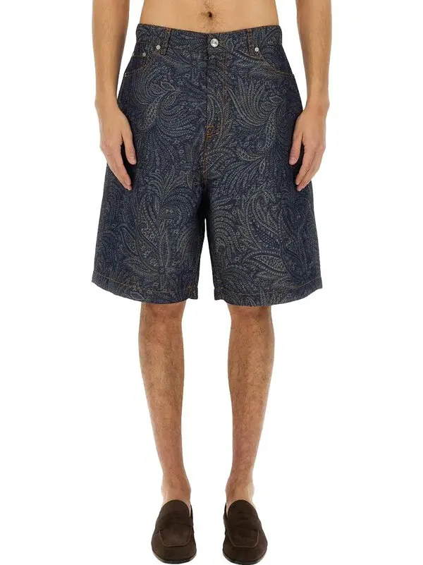 Etro Jacquard Denim Bermuda Shorts - Navy