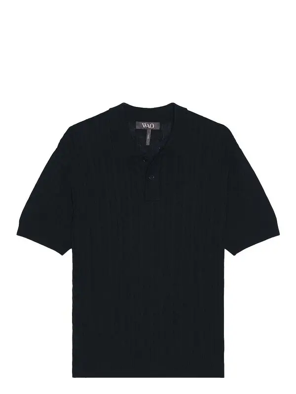 WAO Cable Knit Short Sleeve Polo - Navy
