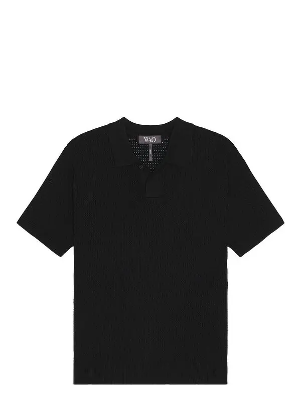WAO Relaxed Open Knit Polo - Black