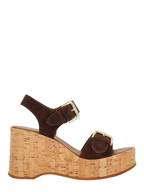 DUNE Kamia Suede Wedge Sandals - Brown Suede