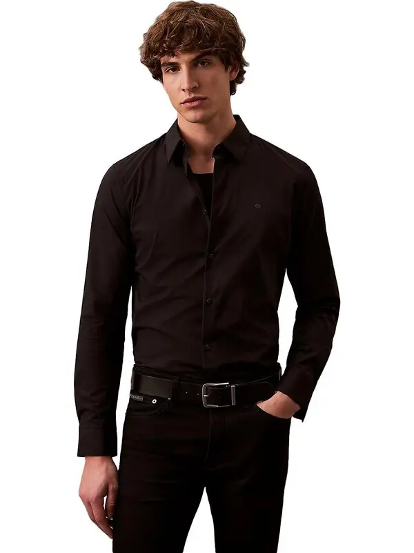 Calvin Klein Slim Stretch Button-down Shirt - Black