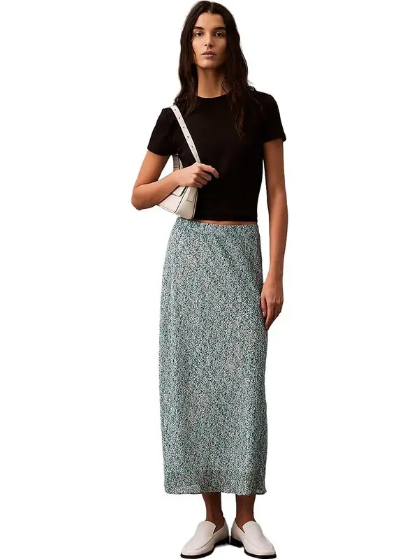 Calvin Klein Printed Georgette Midi Skirt - Aqua