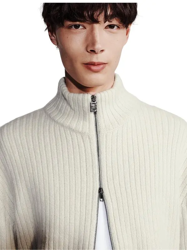 Calvin Klein Ribbed Knit Zip Sweater - Chalk