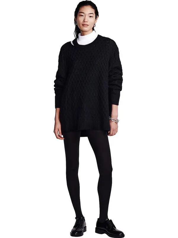Calvin Klein Merino Wool Cable Knit Crewneck Sweater - Black