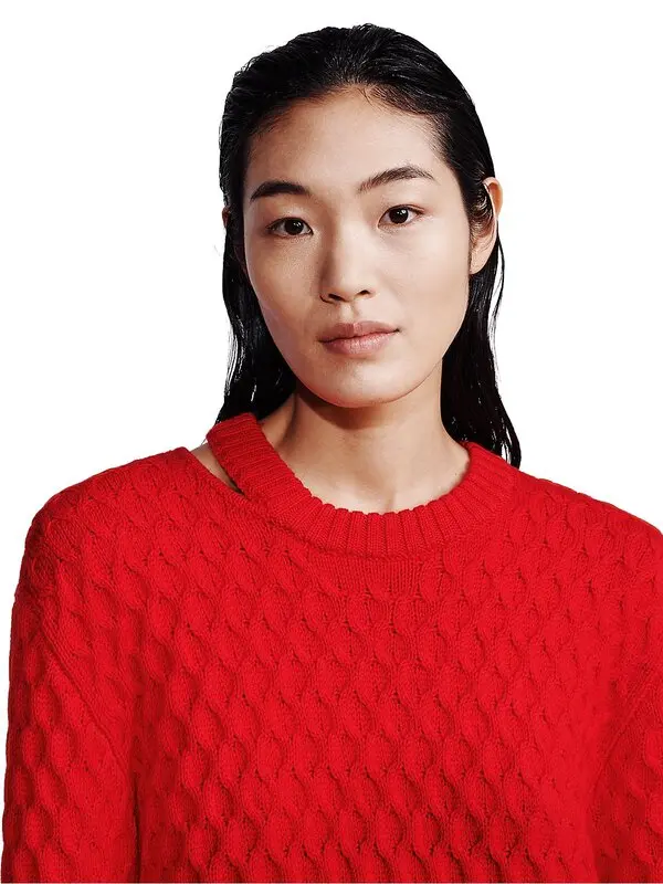Calvin Klein Merino Wool Cable Knit Crewneck Sweater - Red