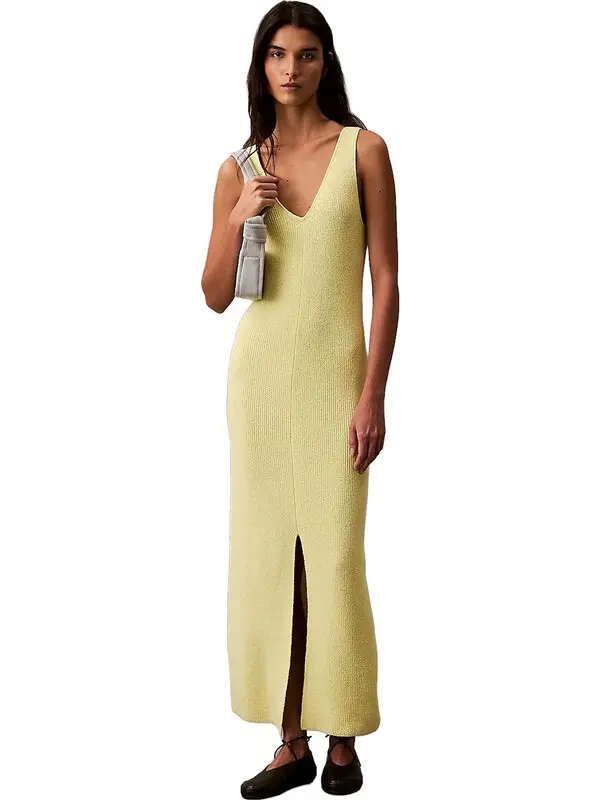 Calvin Klein Boucle Rib Sleeveless Midi Dress - Elfin Yellow
