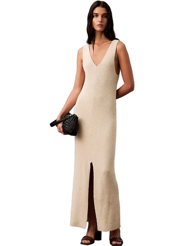 Calvin Klein Boucle Rib Sleeveless Midi Dress - Summer Sand