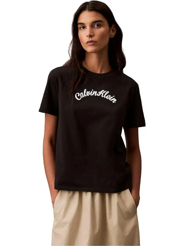 Calvin Klein Felt Logo Script Classic Tee - Black