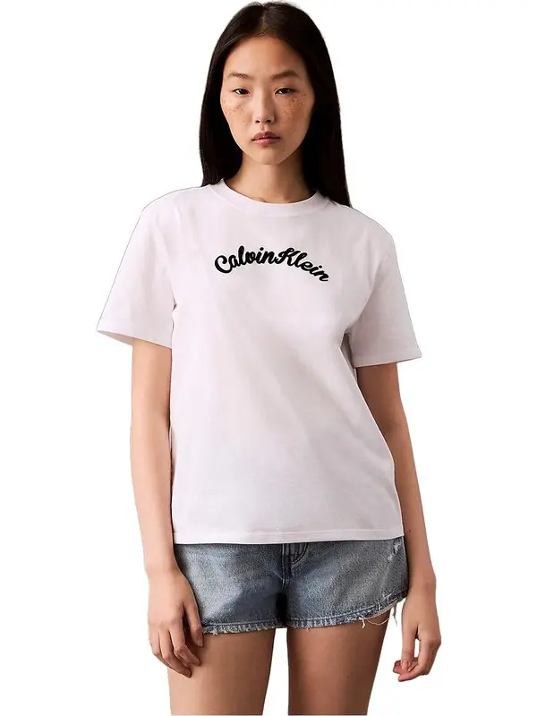 Calvin Klein Felt Logo Script Classic Tee - Brilliant White