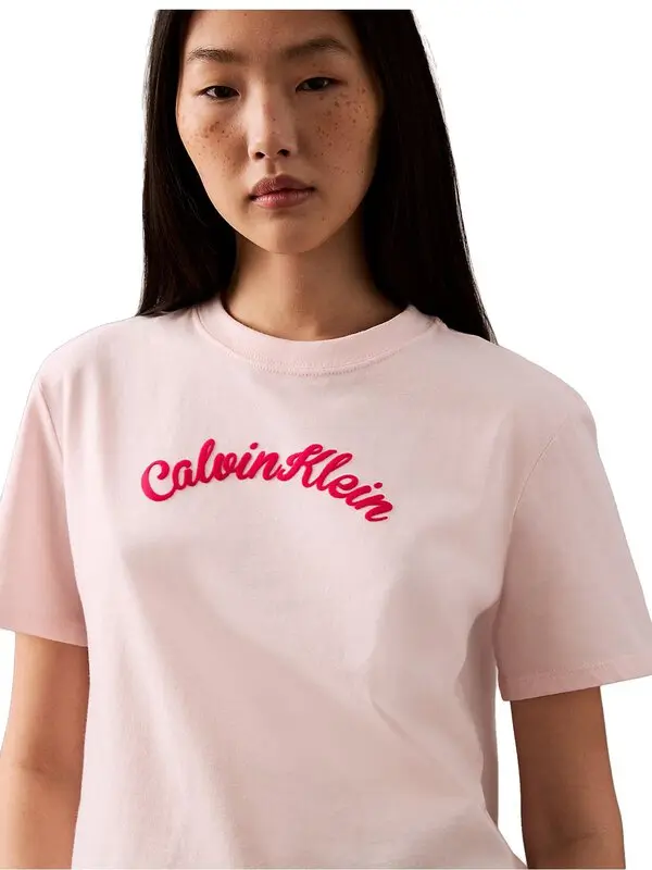 Calvin Klein Felt Logo Script Classic Tee - Pearl