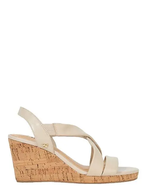 DUNE Kamies Cork Leather Wedge Sandals - Ecru Leather