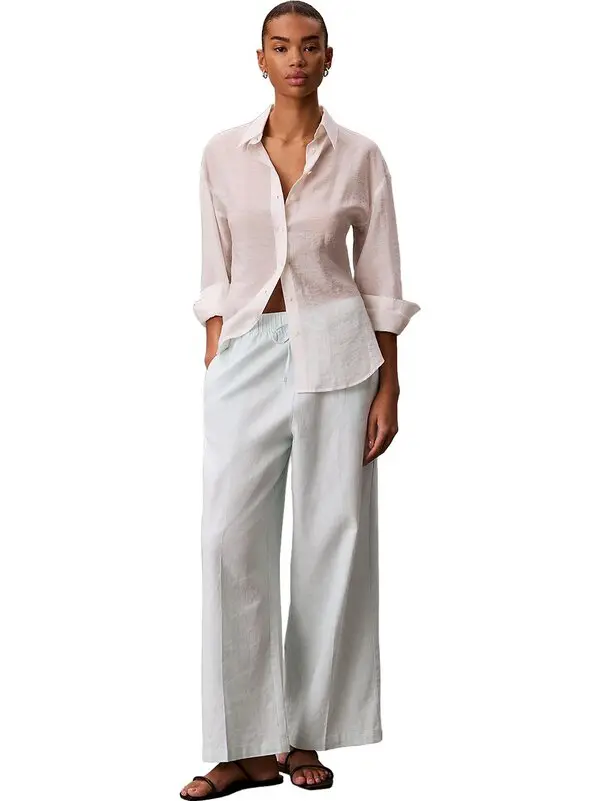 Calvin Klein Linen Cotton Pull-on Pants - Aqua Breeze