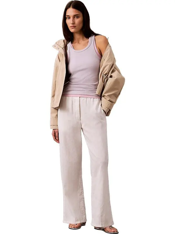 Calvin Klein Linen Cotton Pull-on Pants - Brilliant White