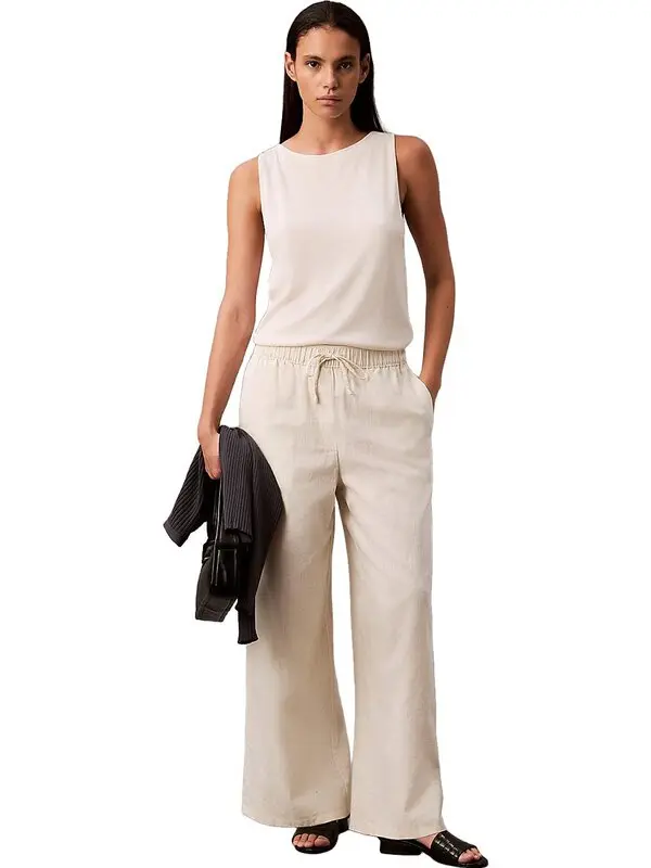 Calvin Klein Linen Cotton Pull-on Pants - Turtledove