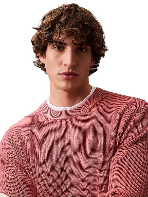 Calvin Klein Smooth Cotton Waffle Henley Sweater - Light Mahogany