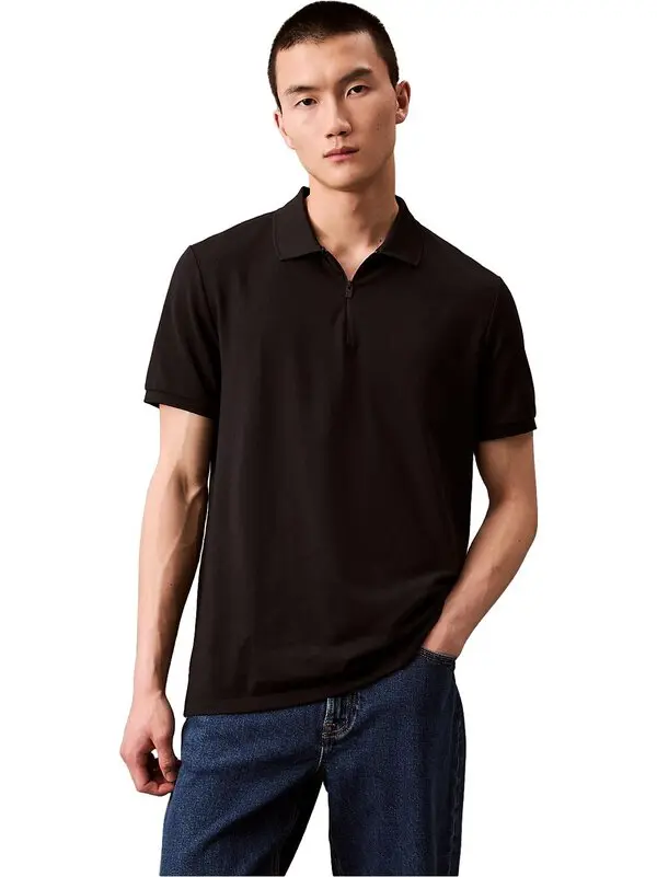 Calvin Klein Tech Pique Zip Polo Shirt - Black Beauty