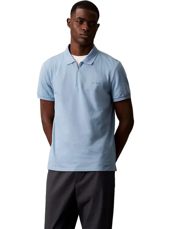 Calvin Klein Tech Pique Zip Polo Shirt - Faded Denim