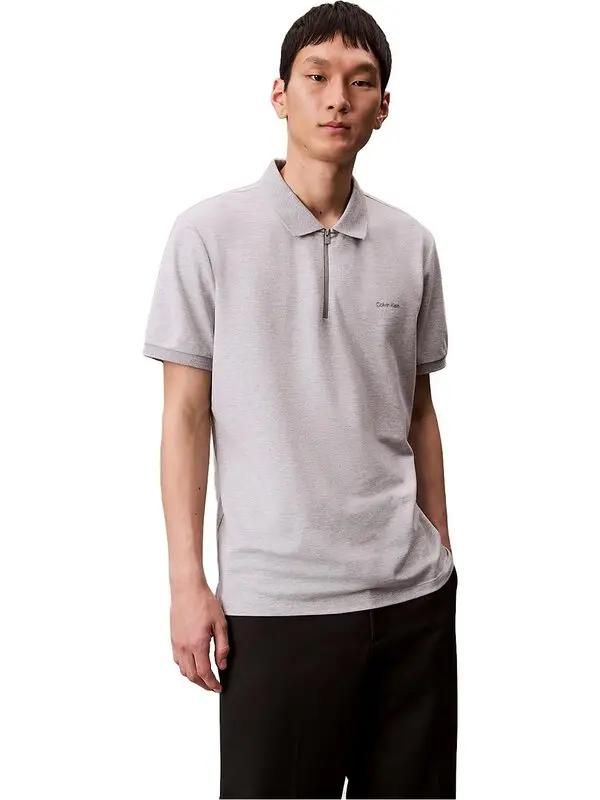 Calvin Klein Tech Pique Zip Polo Shirt - Grey Heather