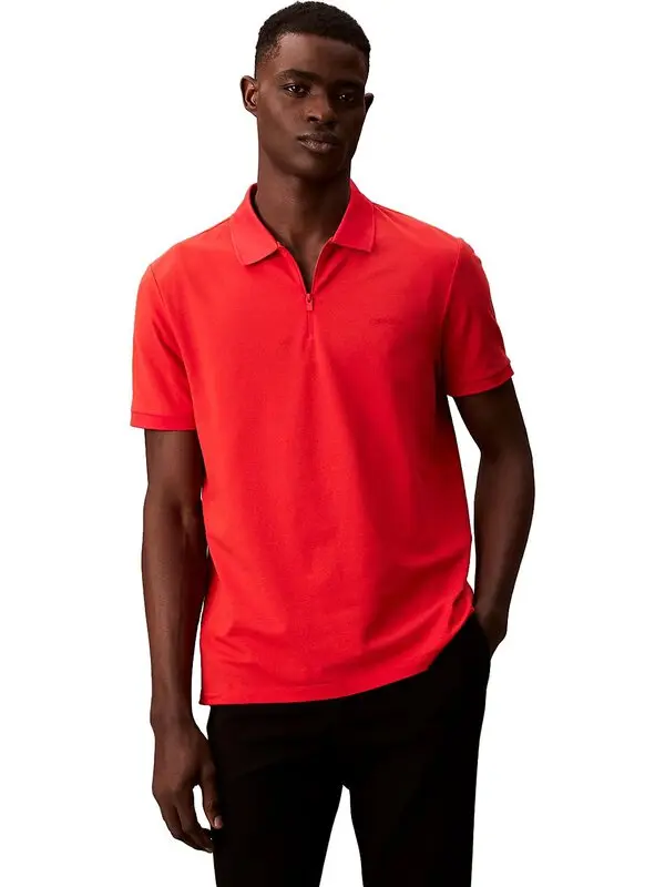 Calvin Klein Tech Pique Zip Polo Shirt - Red Alert