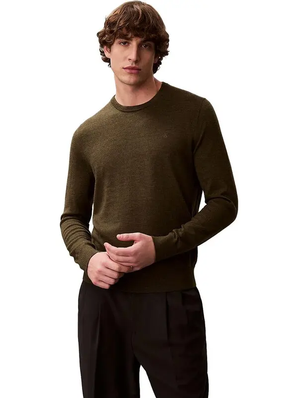 Calvin Klein Merino Blend Crewneck Sweater - Dusty Olive