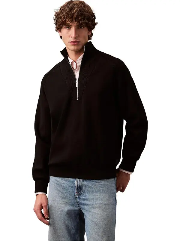 Calvin Klein Quarter Zip Tech Knit Sweater - Black